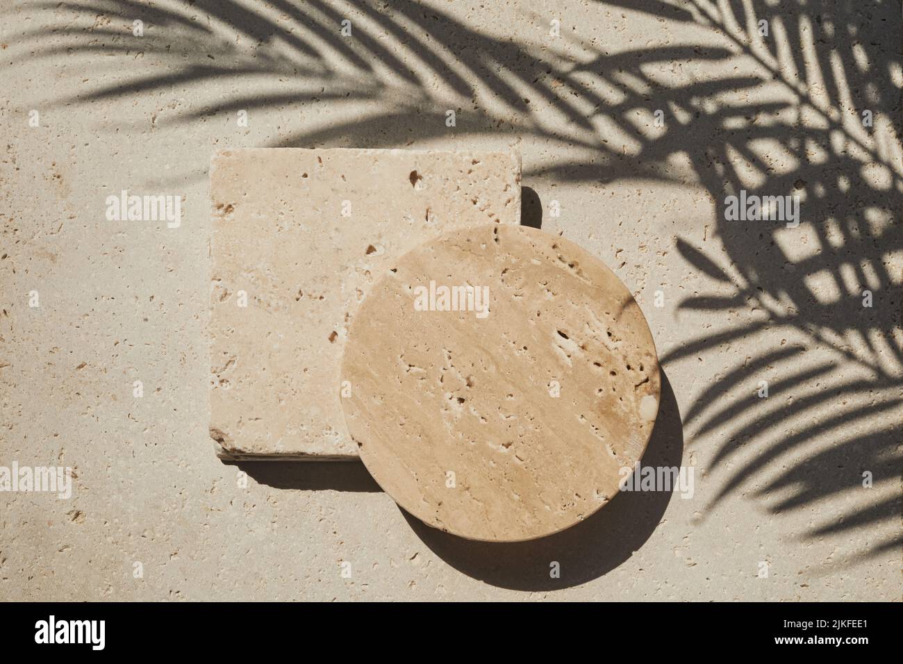 Travertine stone display flat lay podium on travertine stone background ...