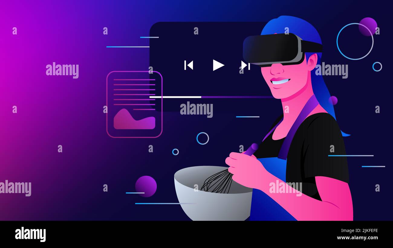 Cooking in Metaverse. Food Blog, Video Content in Virtual Reality. Vector illustration Stock ...
