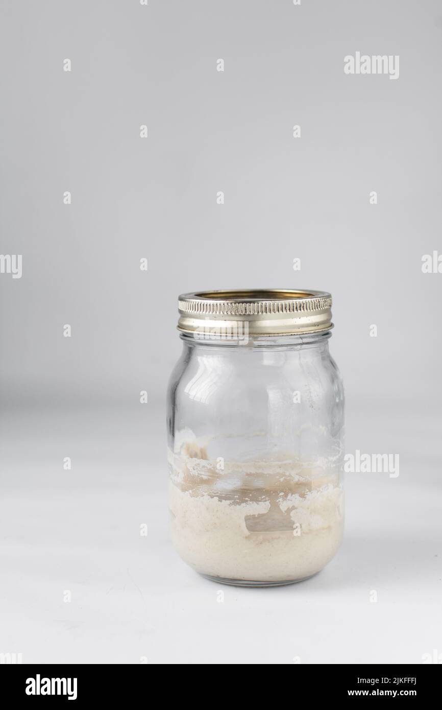 Sourdough starter in a glass jar, Poolish in jar, preferment in glass ...