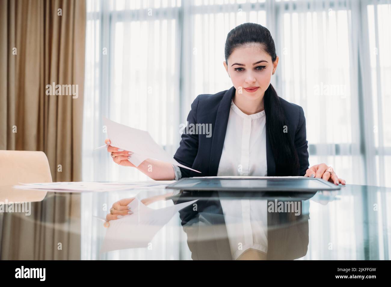 business lady work manager documents office Stock Photo - Alamy