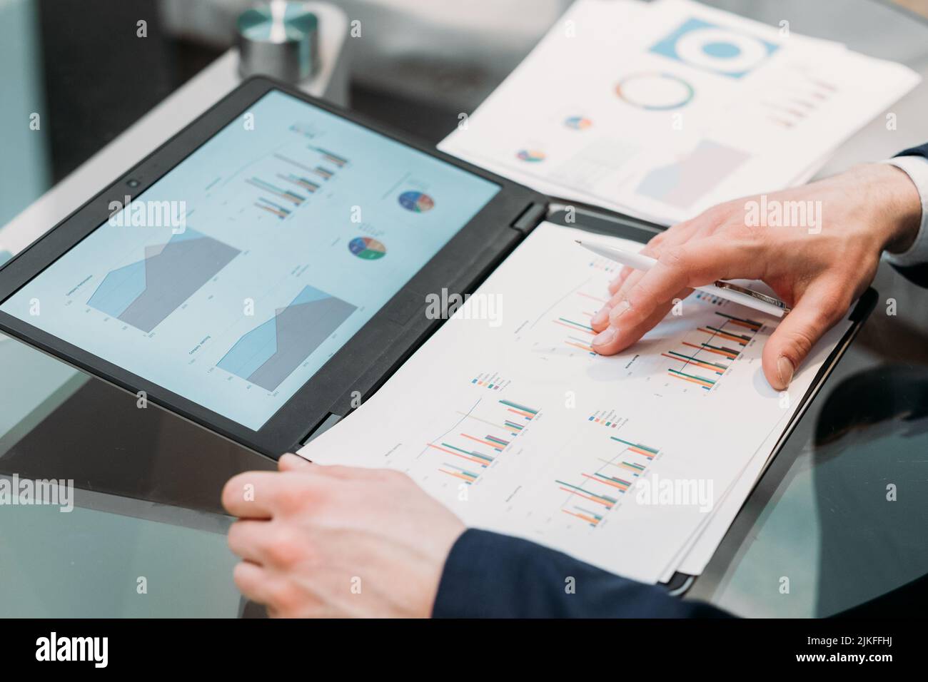 business man working office document finance Stock Photo - Alamy