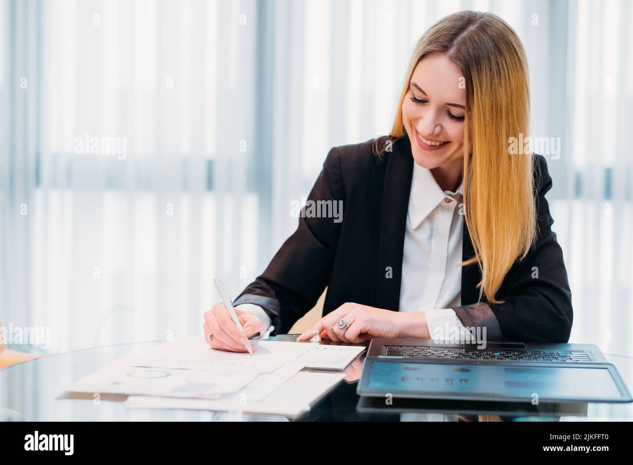 business woman office company paperwork accounting Stock Photo - Alamy