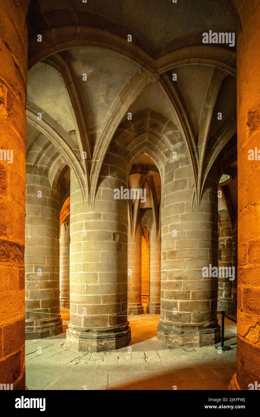 Inside Mont Saint-Michel fortress architecture in France Stock Photo ...