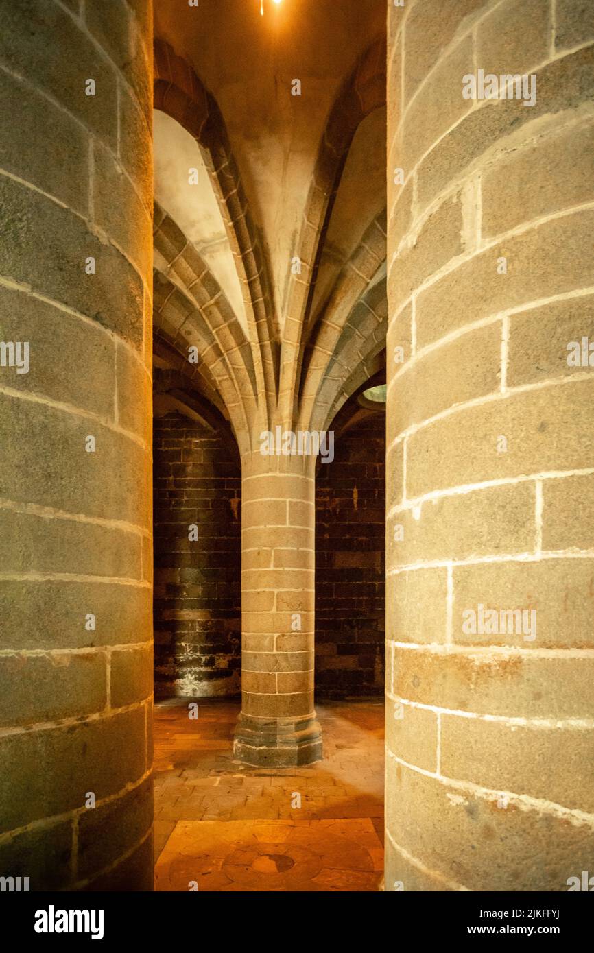 Inside Mont Saint-Michel fortress architecture in France Stock Photo ...