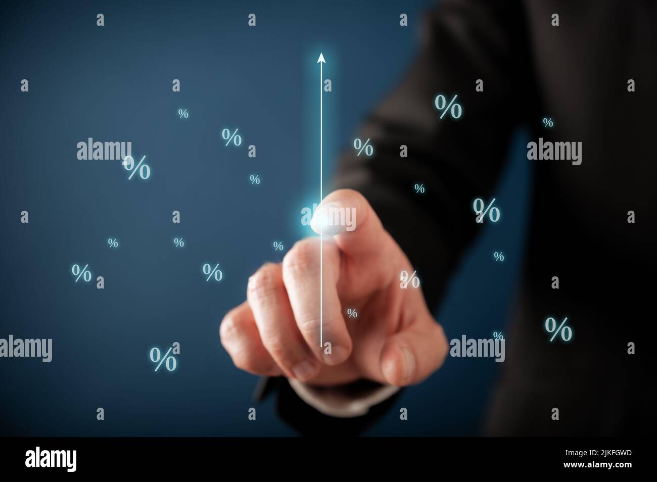 Conceptual image of global price increase of the goods with male hand ...