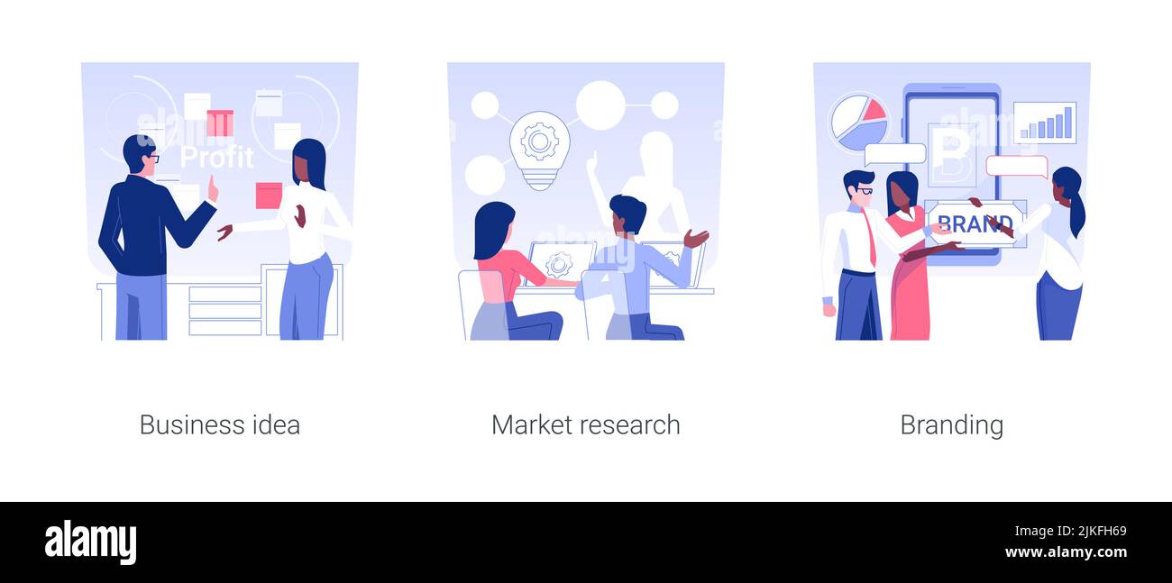 Startup launch isolated concept vector illustration set. Business idea ...