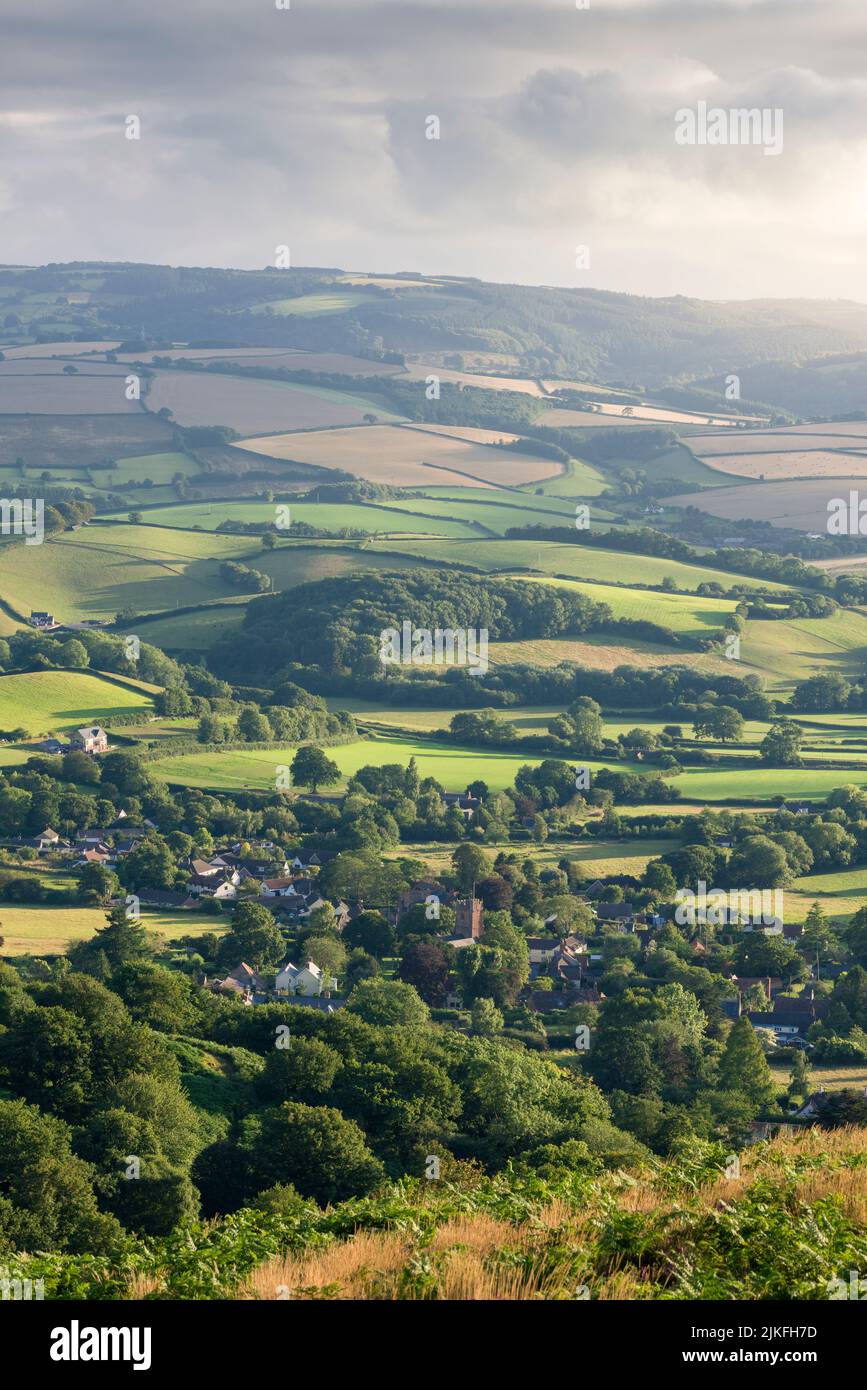 The village of Bicknoller from Weacombe Hill in the Quantock Hills with ...