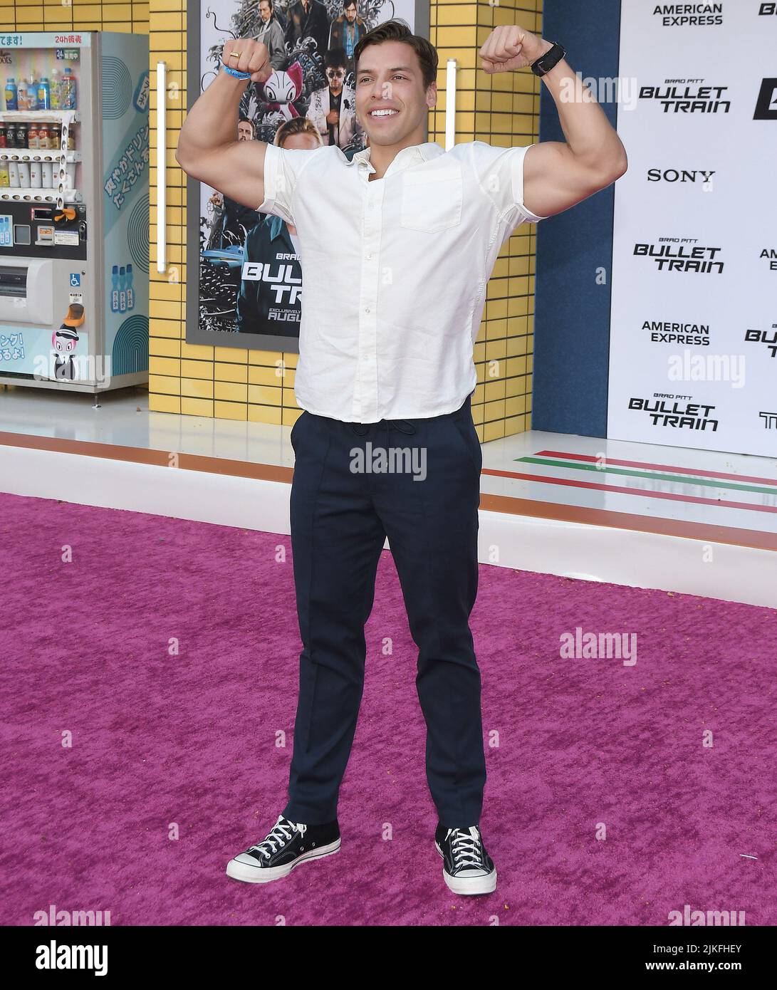Westwood, CA, August 1, 2022. Joseph Baena arrives at the BULLET TRAIN ...