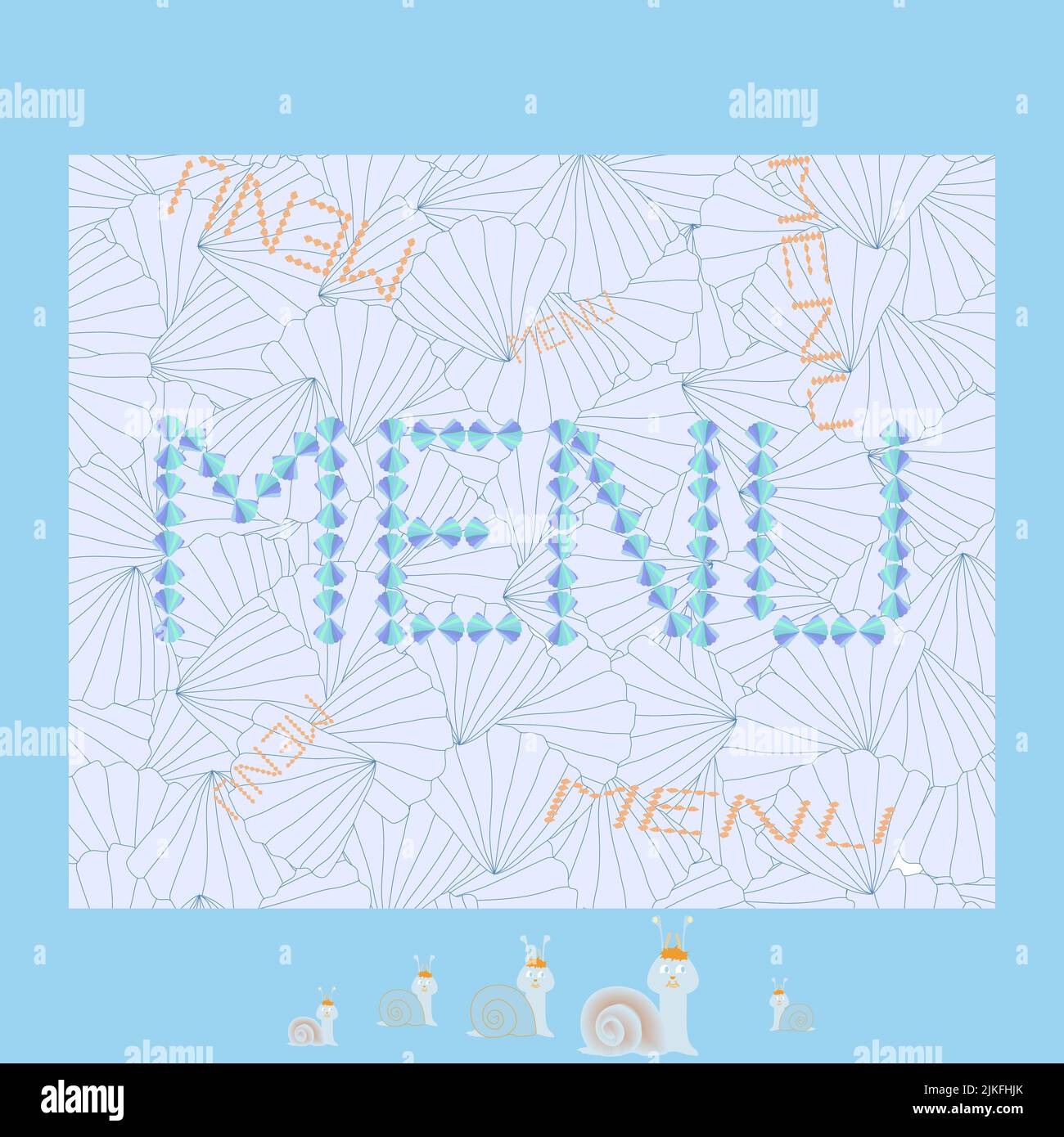 a postcard made of colorful snails and shells for the design of the ...