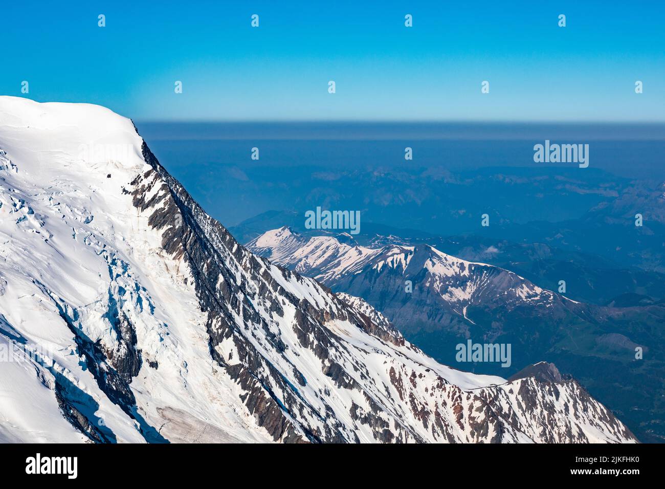 Mont Blanc aerial view from the top of Aiguille du Midi, France Stock ...