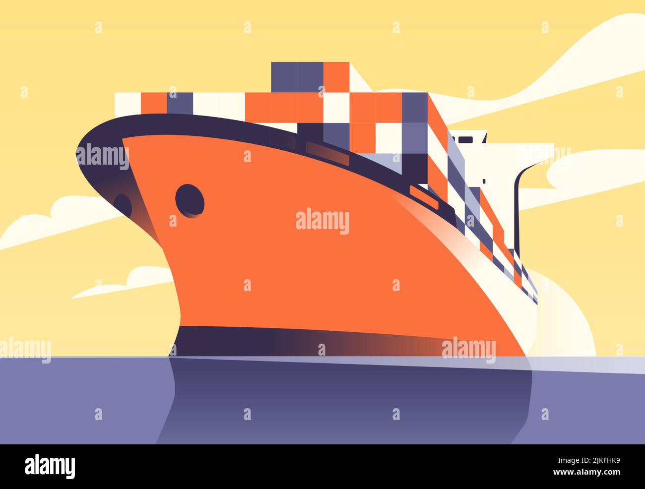Vector illustration of a loaded container cargo ship moving across the ...