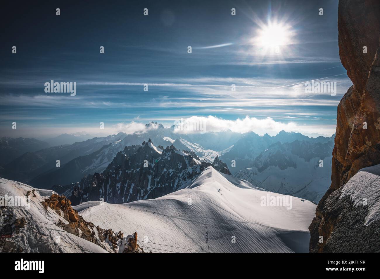 Mont Blanc aerial view from the top of Aiguille du Midi, France Stock ...