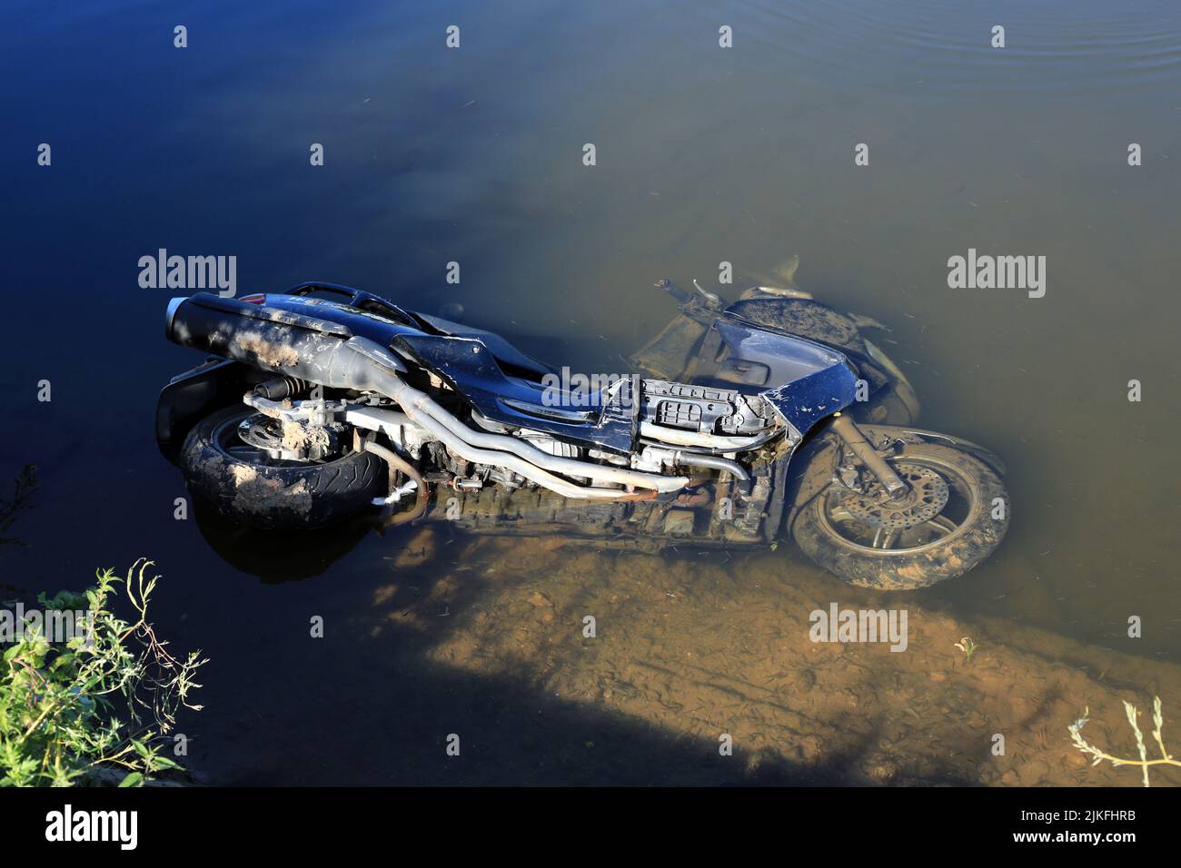 Stolen motorcycle in the river Severn at Worcester, England, UK Stock ...