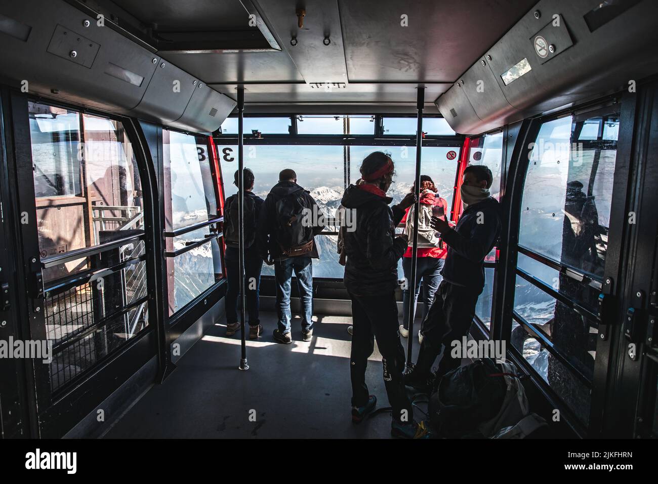 Inside the Mountain cable car from Chamonix to Aiguille du Midi, Mont ...