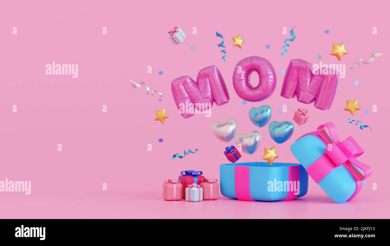 Happy mothers day Celebration, Balloon Mom text with gift box, heart ...