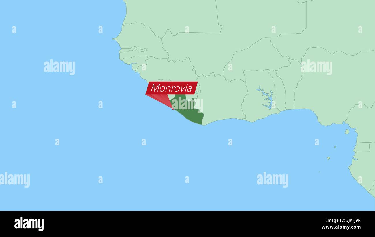 Map of Liberia with pin of country capital. Liberia Map with ...