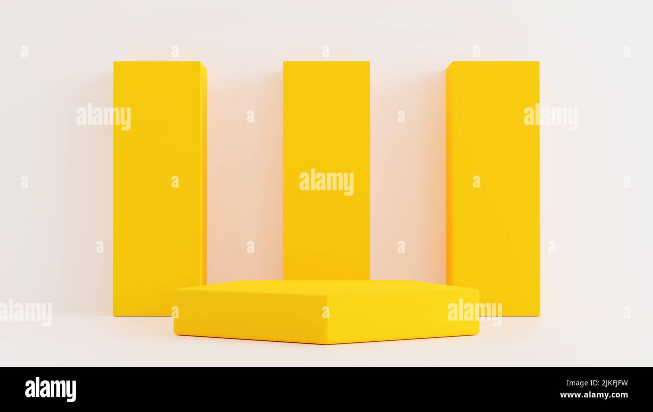 Pentagon podium with yellow pillar and perspective rectangle wall and ...