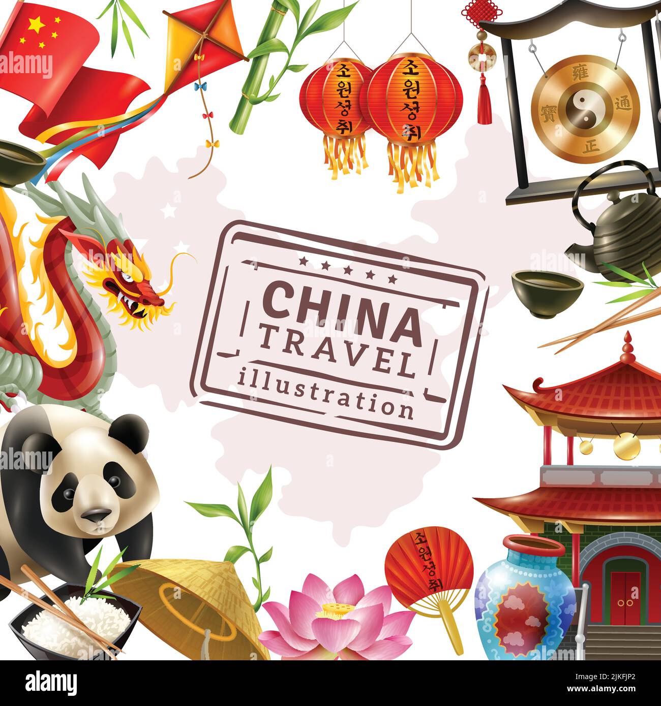 Colored china travel frame background with famous attractions and ...