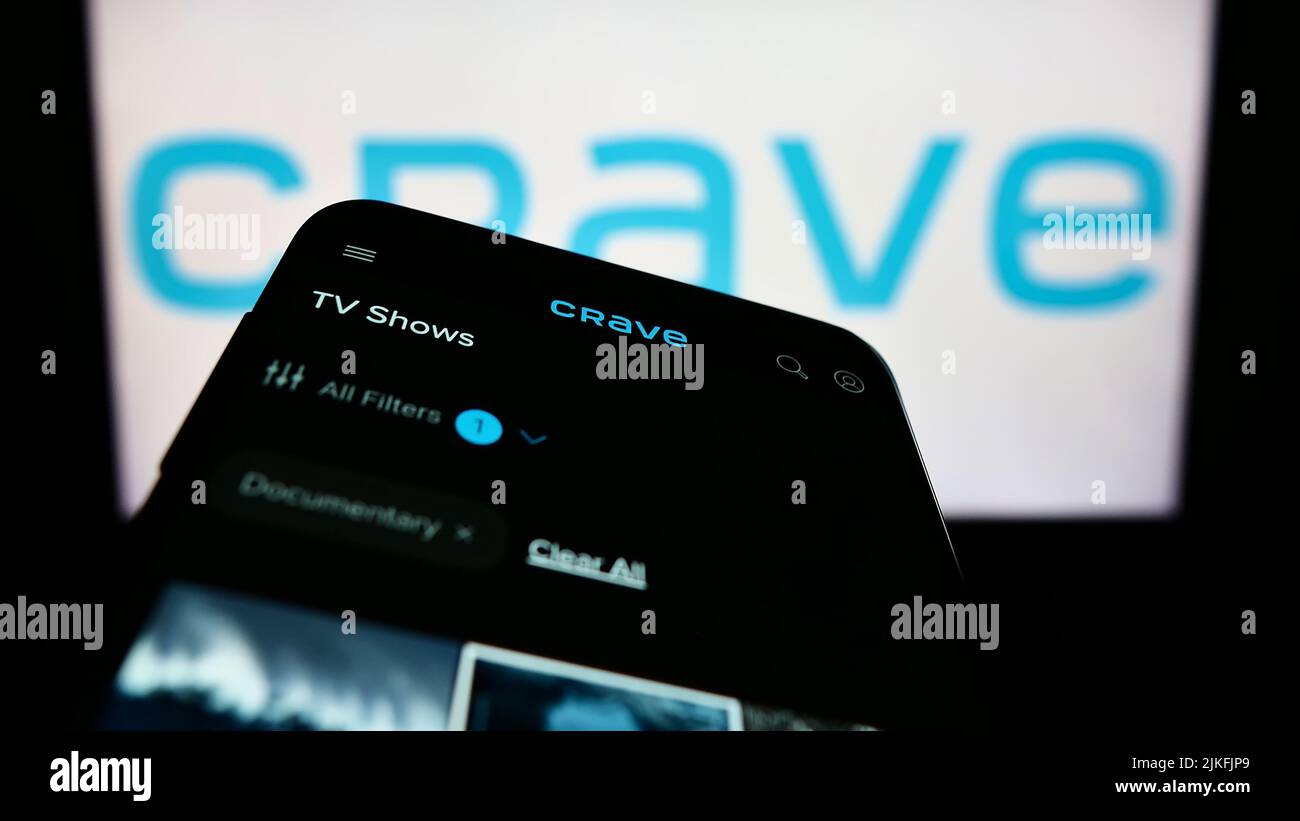 Mobile phone with website of Canadian video streaming company Crave on ...
