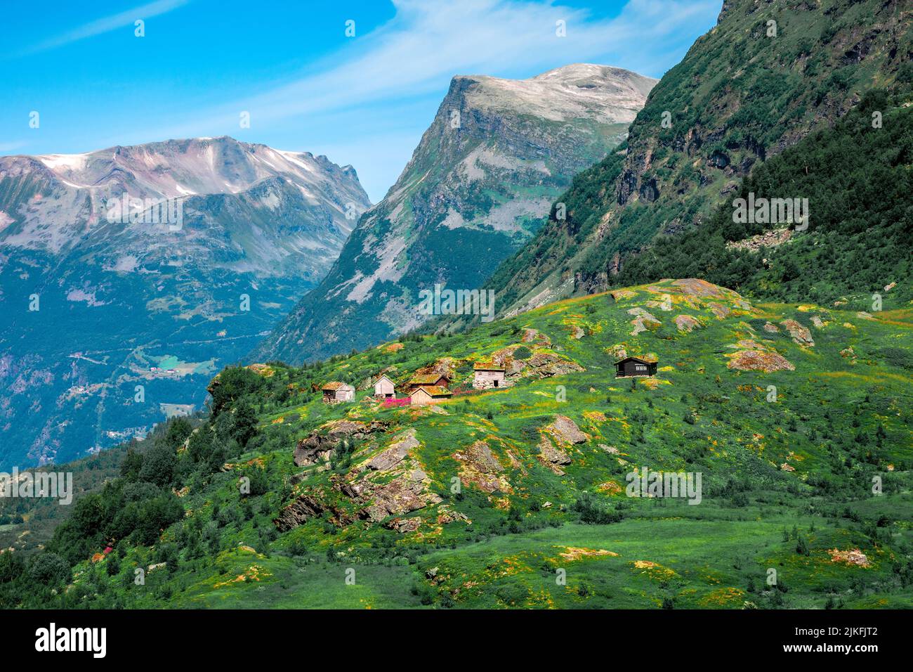 Small Norwegian cottage on the mountain near Geiranger, Norway Stock ...