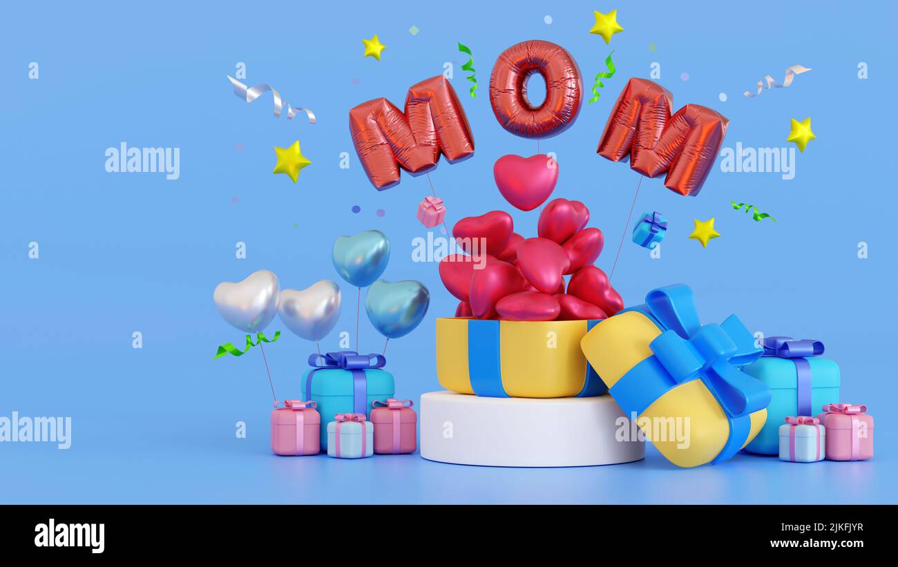 Happy mothers day Celebration, Balloon Mom text on podium with gift box ...