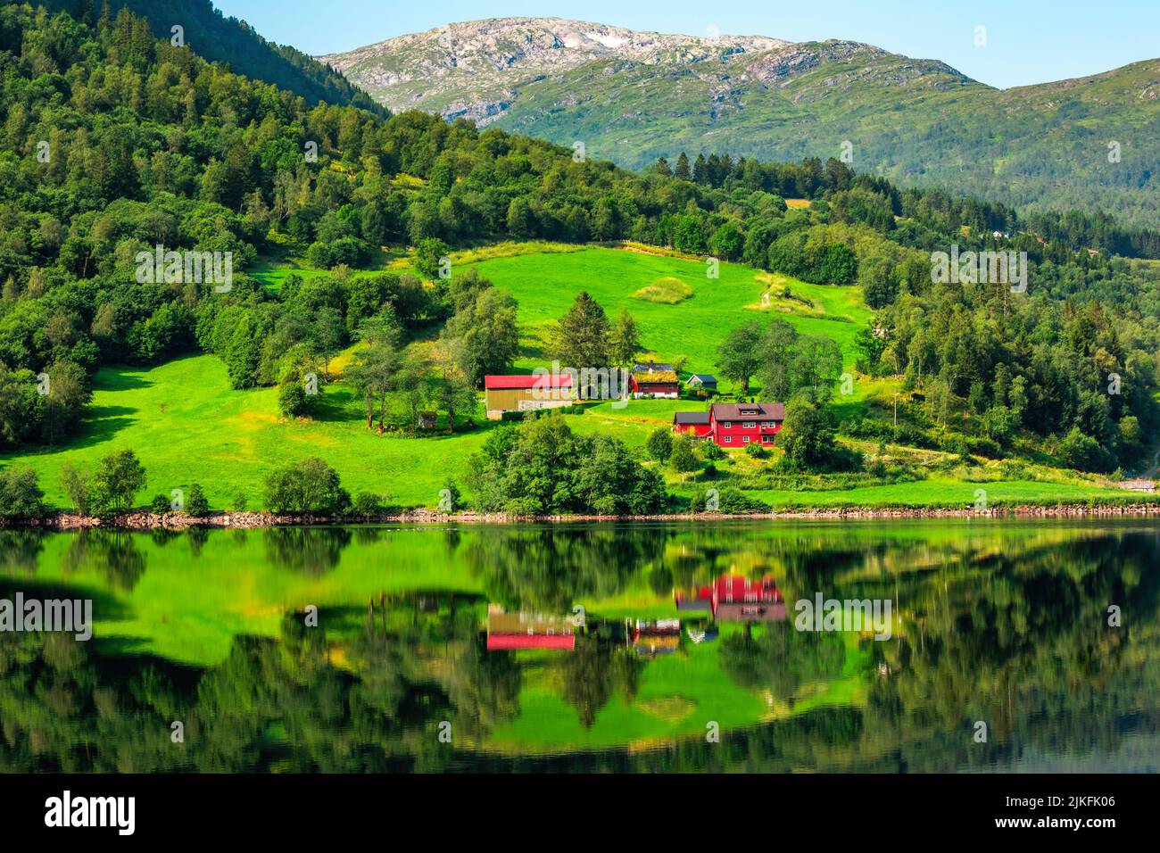 Norway scenery landscape reflection in cristal clear lake Stock Photo ...