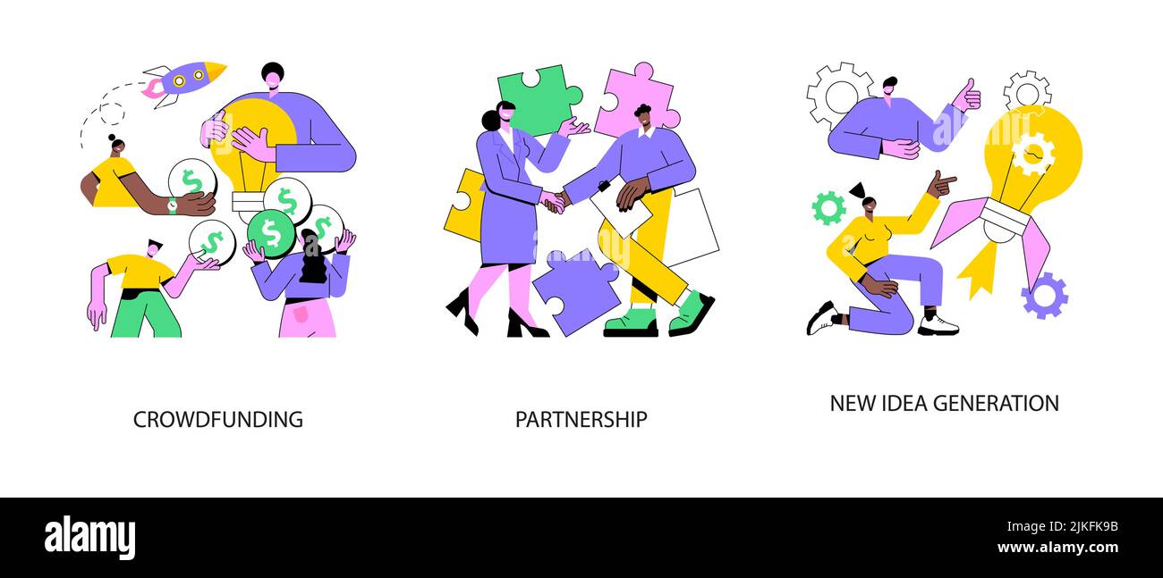 Cooperation and teamwork abstract concept vector illustration set ...