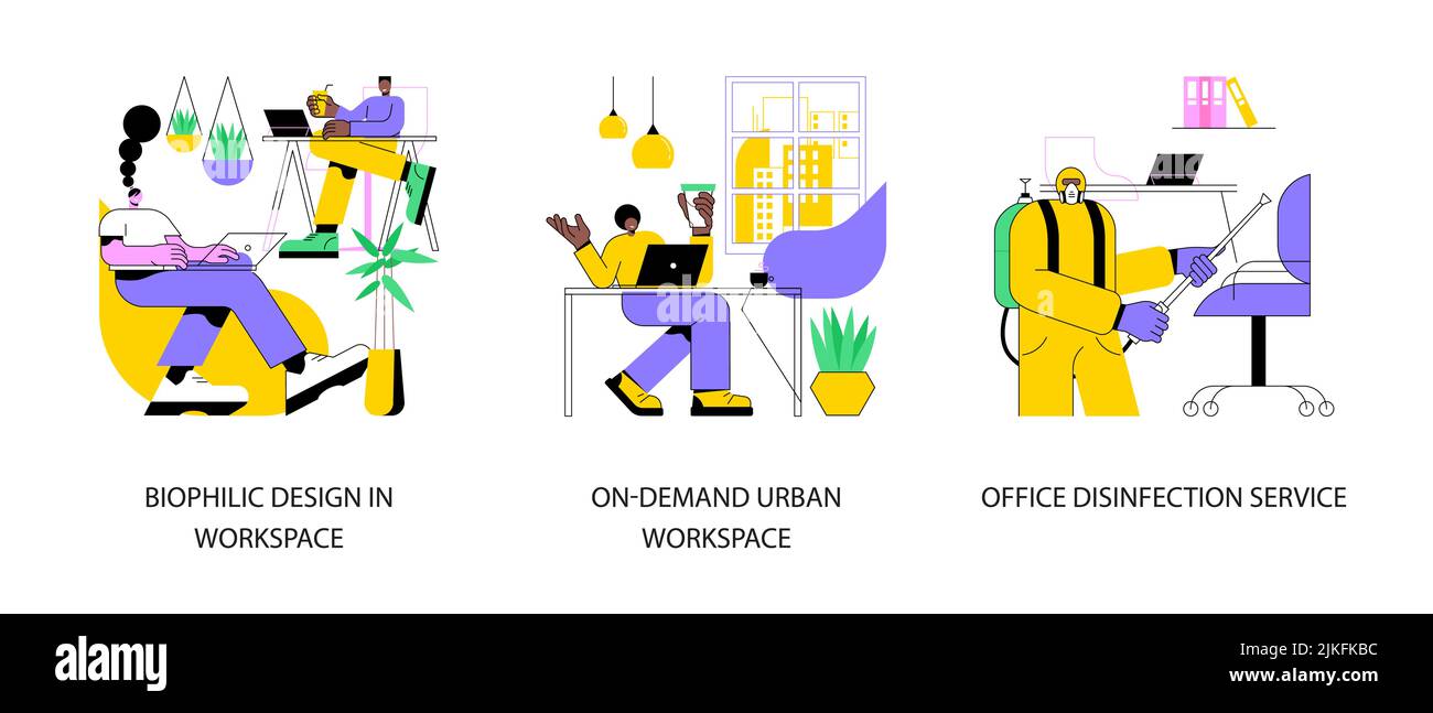 Working conditions abstract concept vector illustration set. Biophilic ...