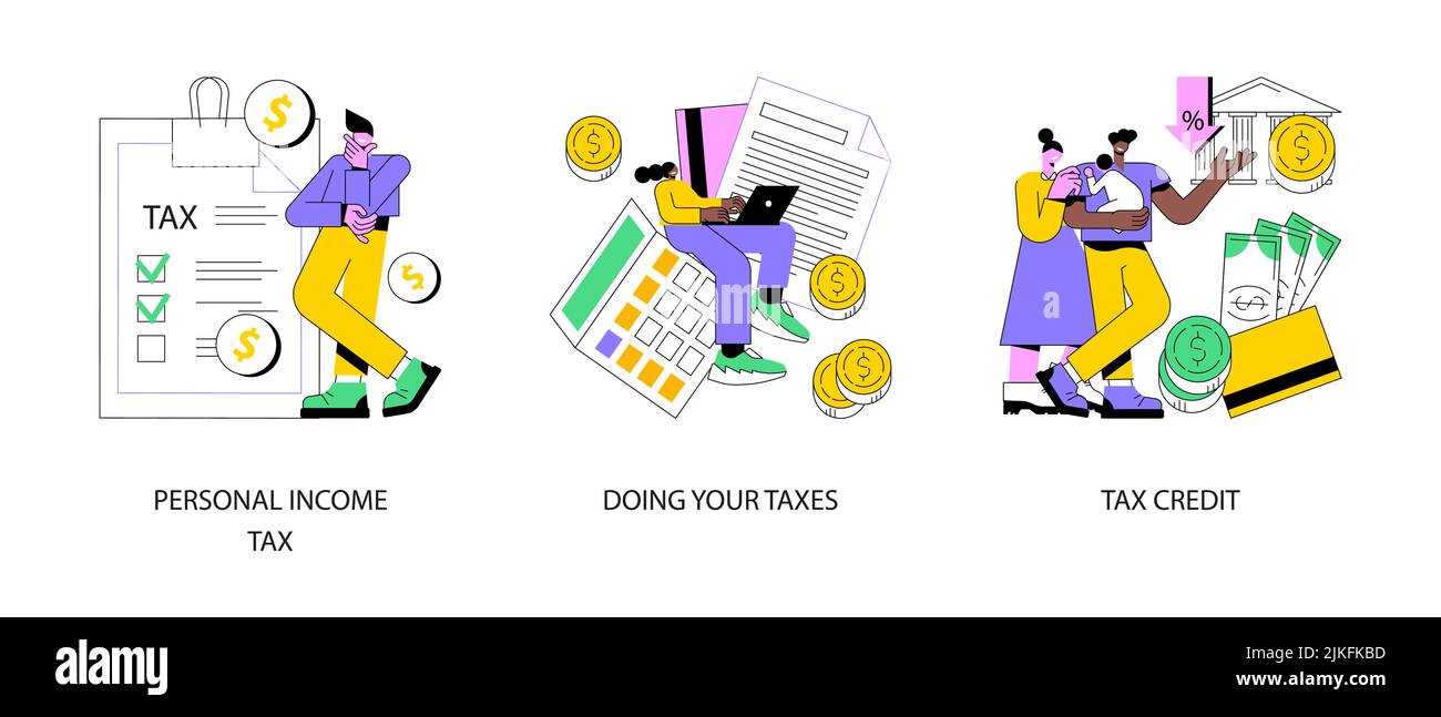 Years tax bill abstract concept vector illustration set. Personal ...