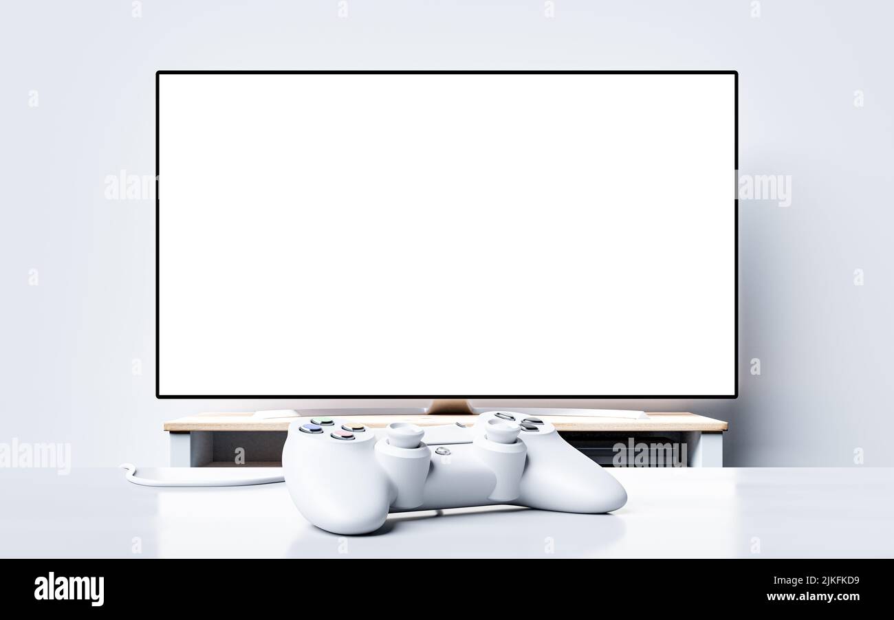 Playing on the console - gamepad on the TV with blank screen mockup ...