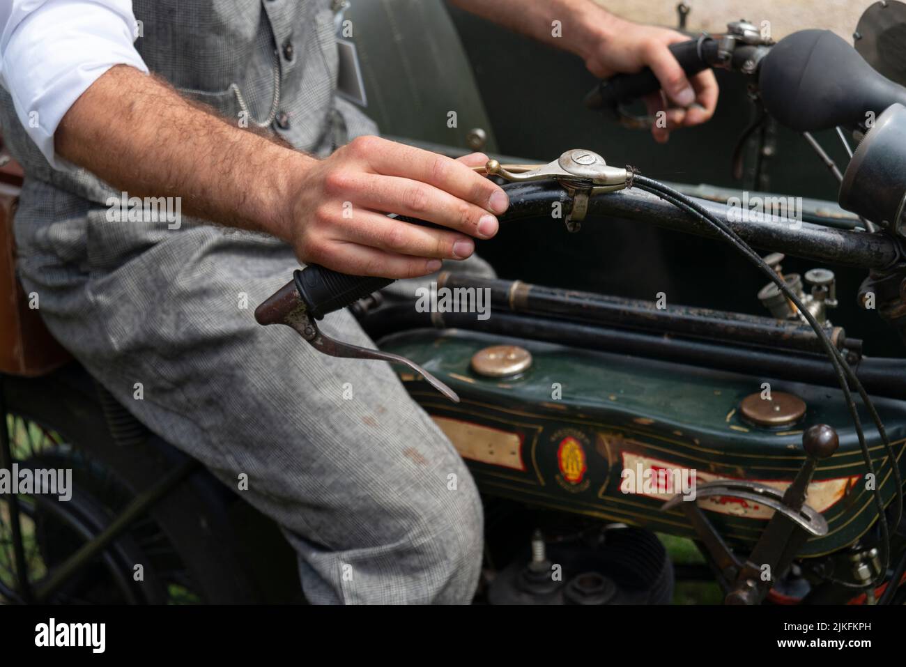 Motorcyclist Holding Handlebars Vintage Stock Photo - Alamy