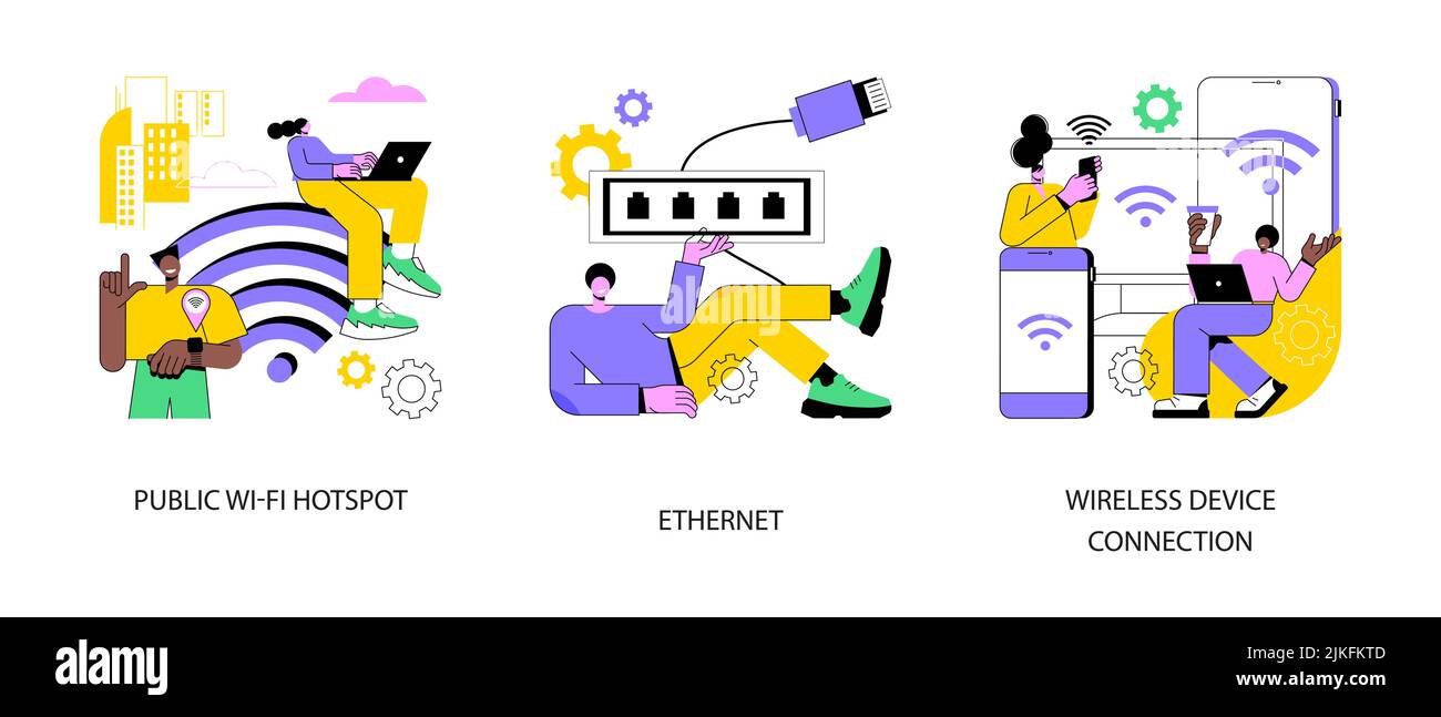 Data transfer abstract concept vector illustration set. Public wi-fi ...