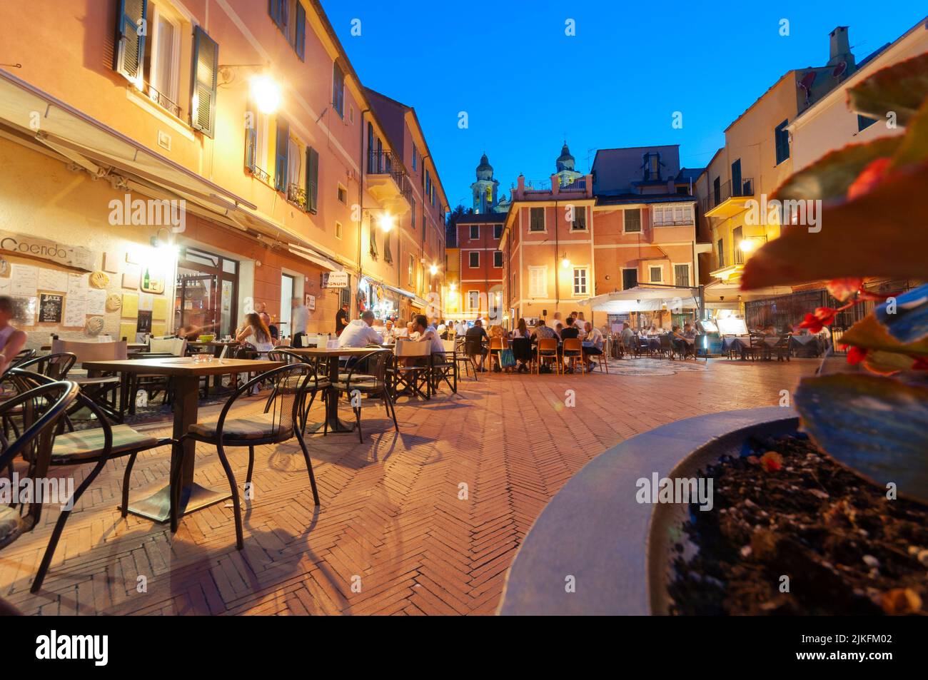 Italy, Liguria, Laigueglia, Restaurant at Night Stock Photo - Alamy