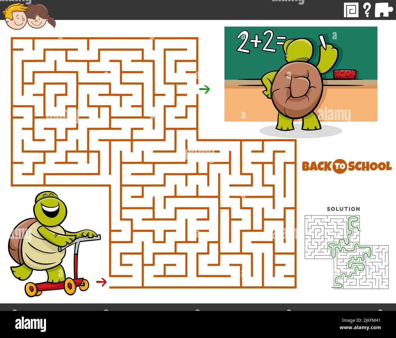 Cartoon illustration of educational maze puzzle game for children with ...