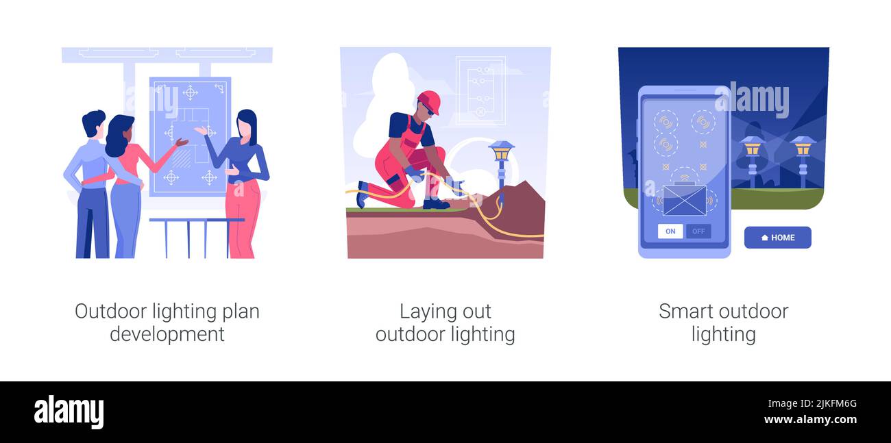 Outdoor landscape lighting isolated concept vector illustration set ...