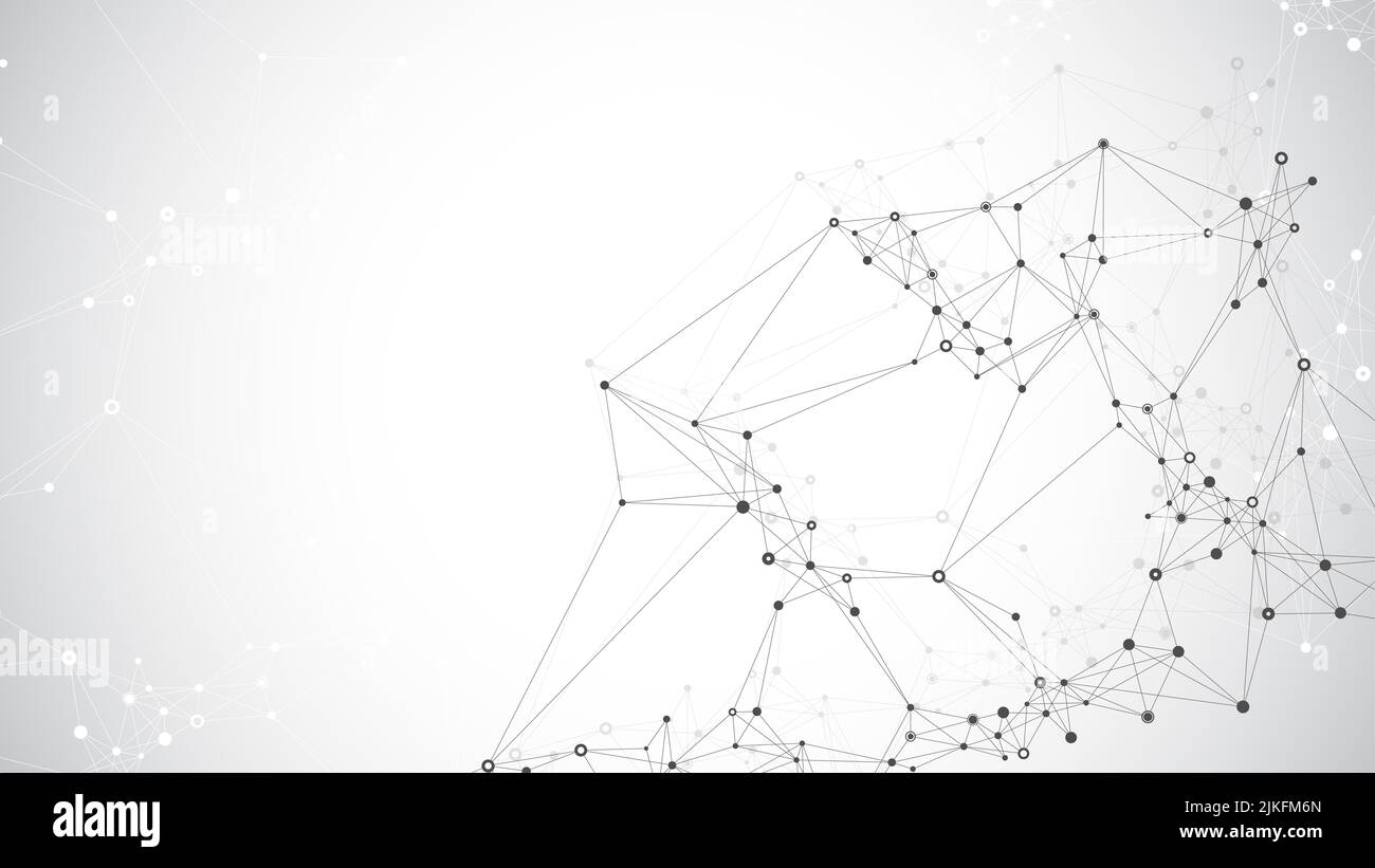 Digits Abstract Illustration With Connected Line And Dots Wave Flow Digital Neural Networks