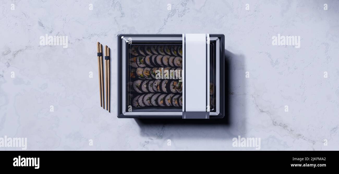 Sushi catering box label template - 3d illustration Stock Photo - Alamy