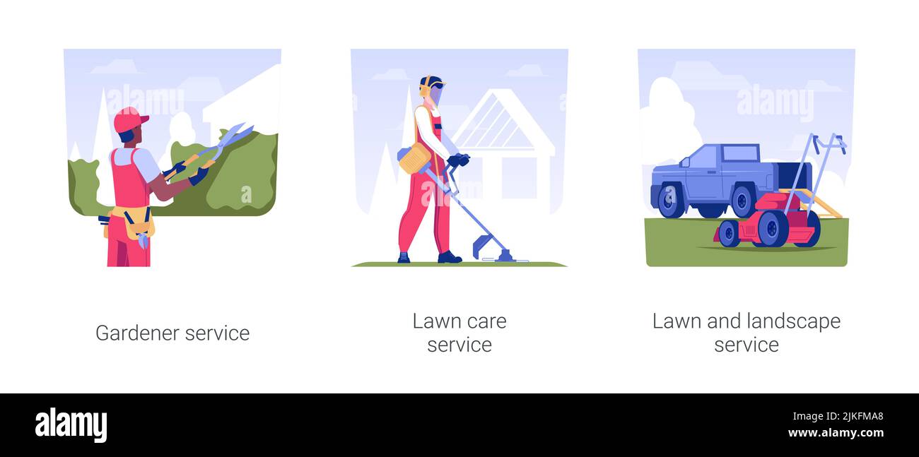 Backyard maintenance service isolated concept vector illustration set ...