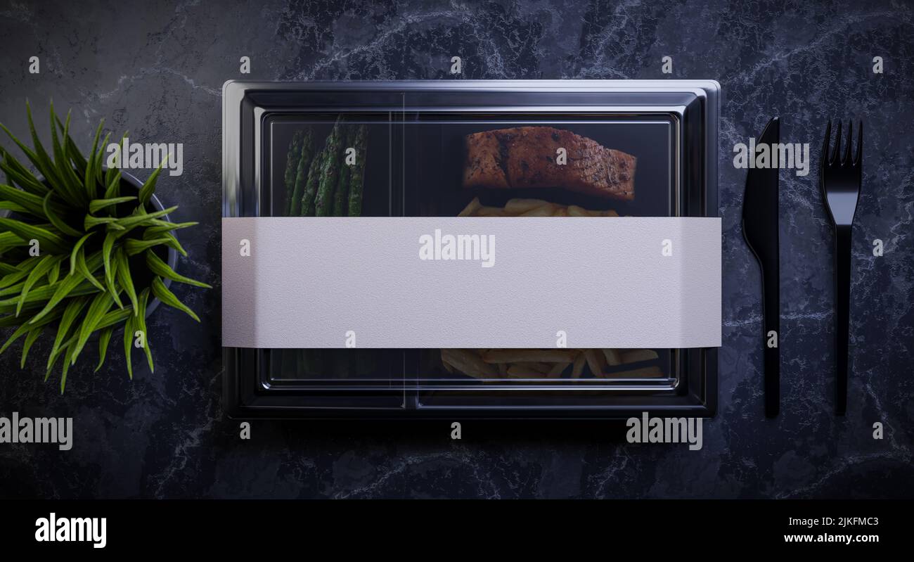 Dietary catering box label template - salmon, fries and asparagus ...