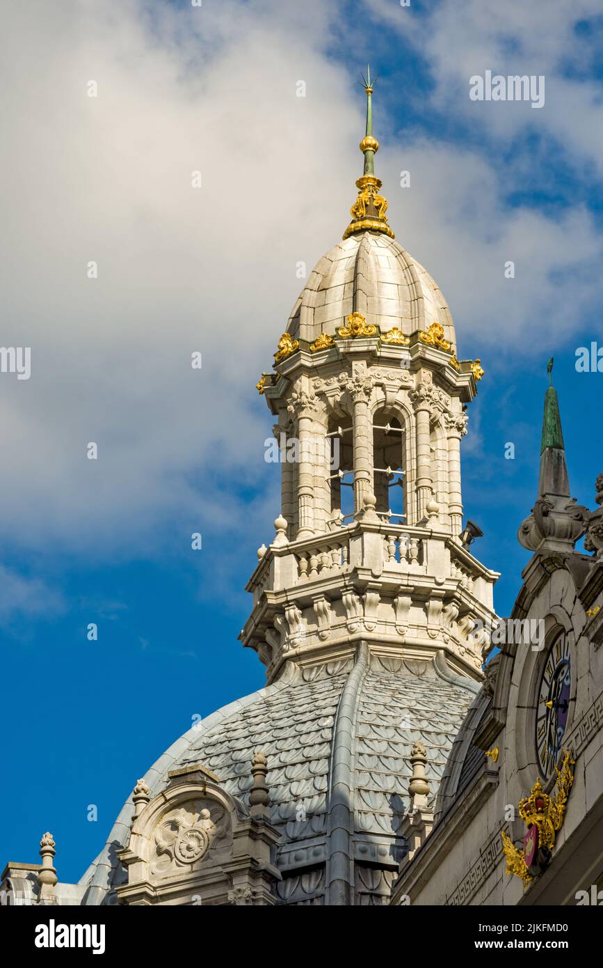 The stone terminus building, of Antwerp Central Railway Station with an ...