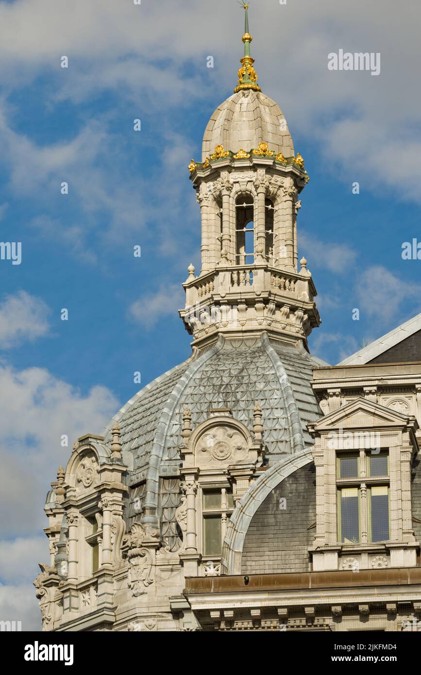 The stone terminus building, of Antwerp Central Railway Station with an ...