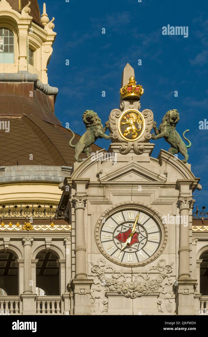 The stone terminus building, of Antwerp Central Railway Station with an ...
