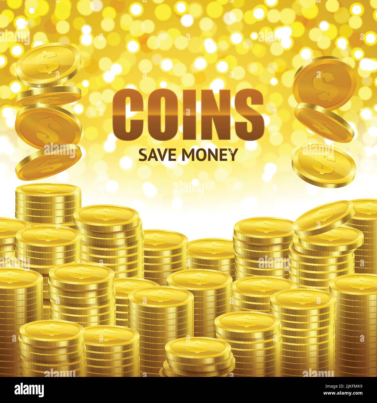 Save money financial background poster with stacks of golden coins and ...