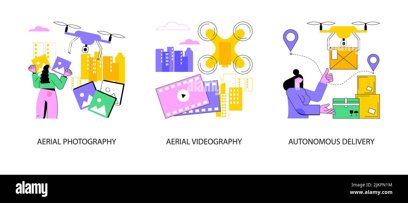 Drone service abstract concept vector illustration set. Aerial ...