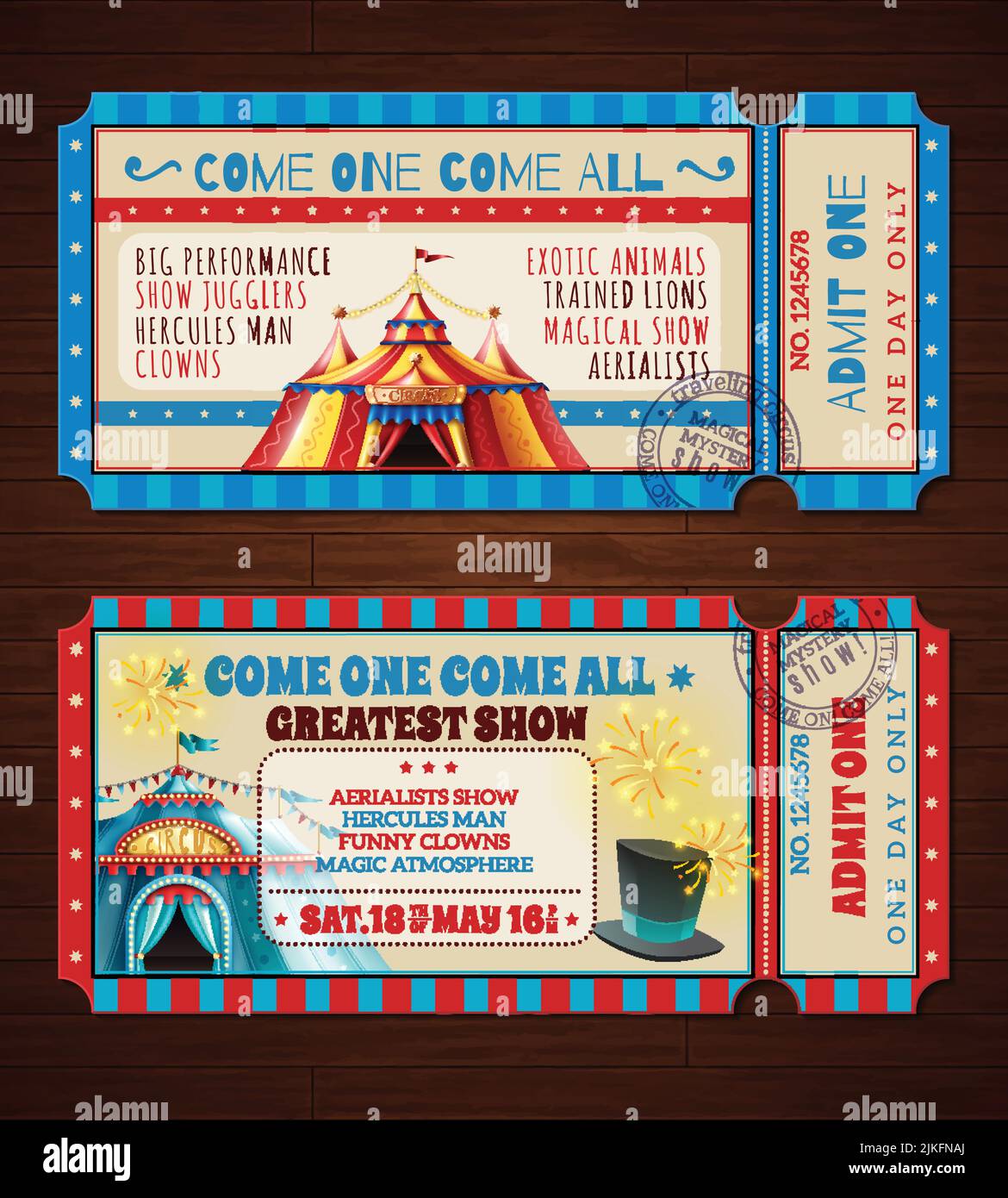 Travel circus retro entry tickets 2 banners set with with magic show ...