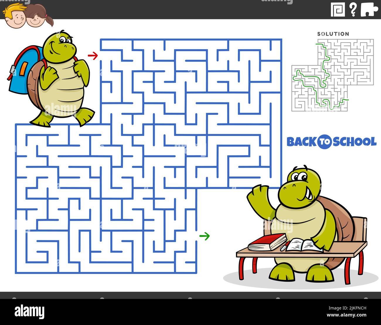 Cartoon illustration of educational maze puzzle game for children with ...