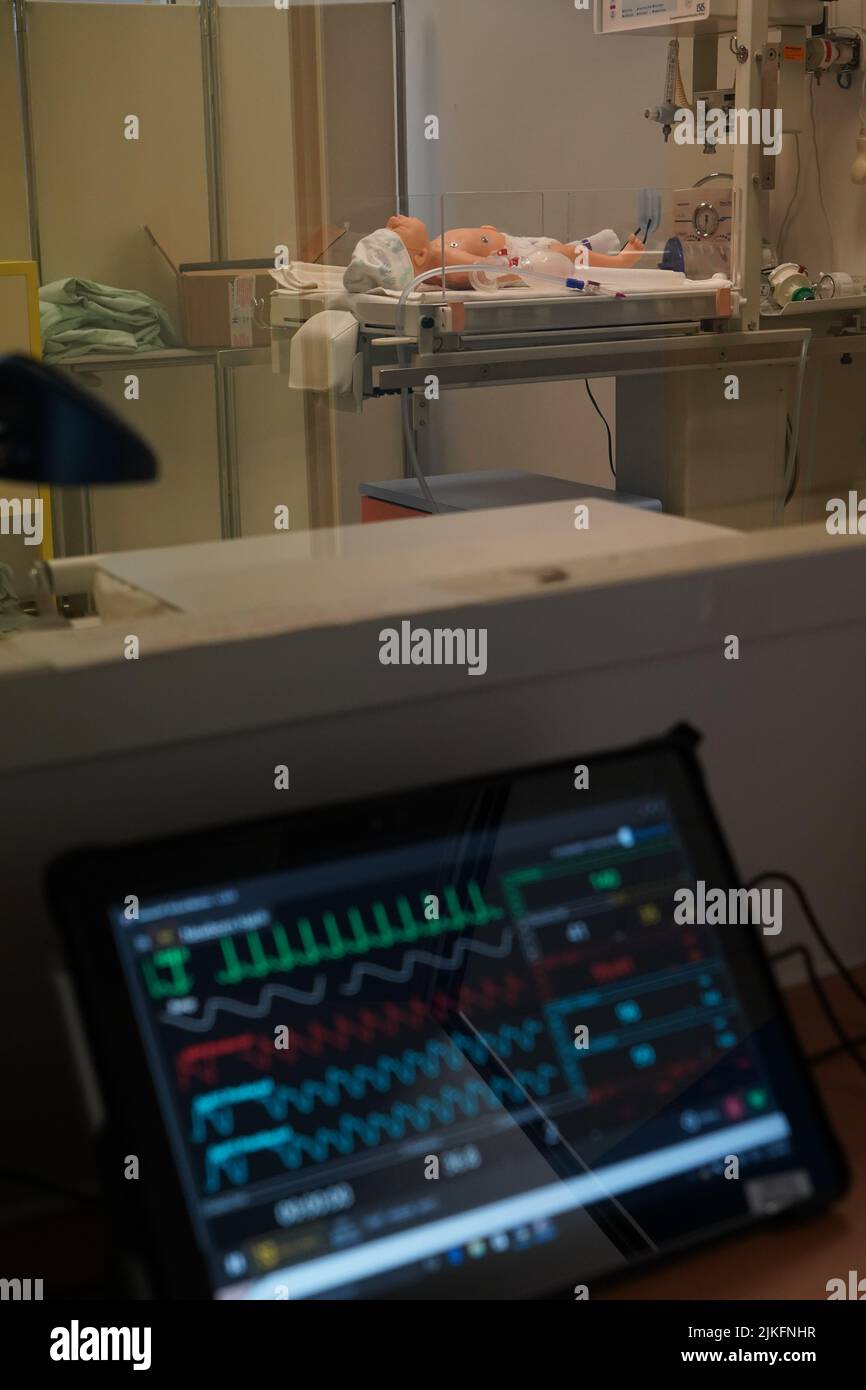 Control room of the pediatric resuscitation simulation course Stock ...