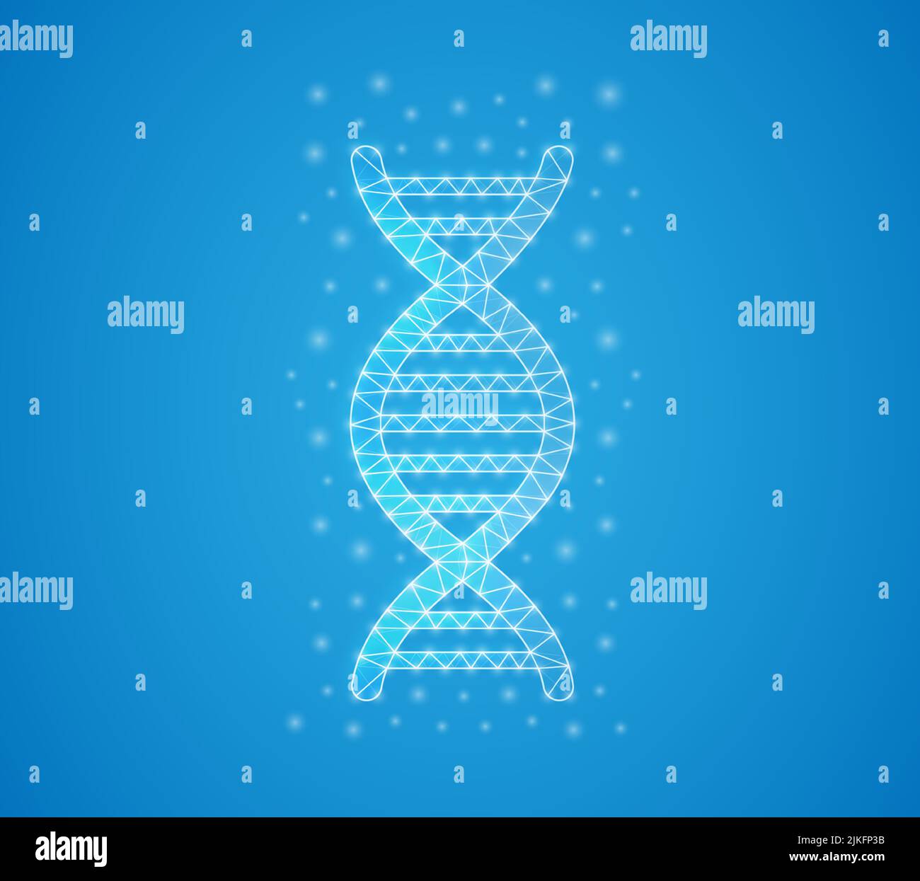 DNA spiral low poly symbol with white connected dots. 3d geometric polygonal Genetic helix ...