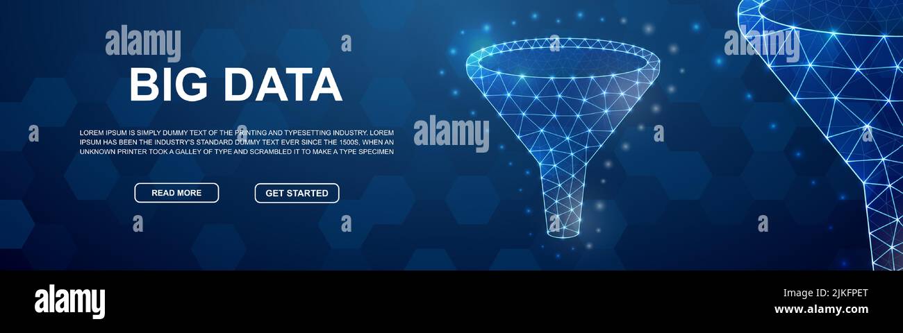 Funnel polygonal horizontal banner. Data filter low poly symbol for head promotion banner. Big ...