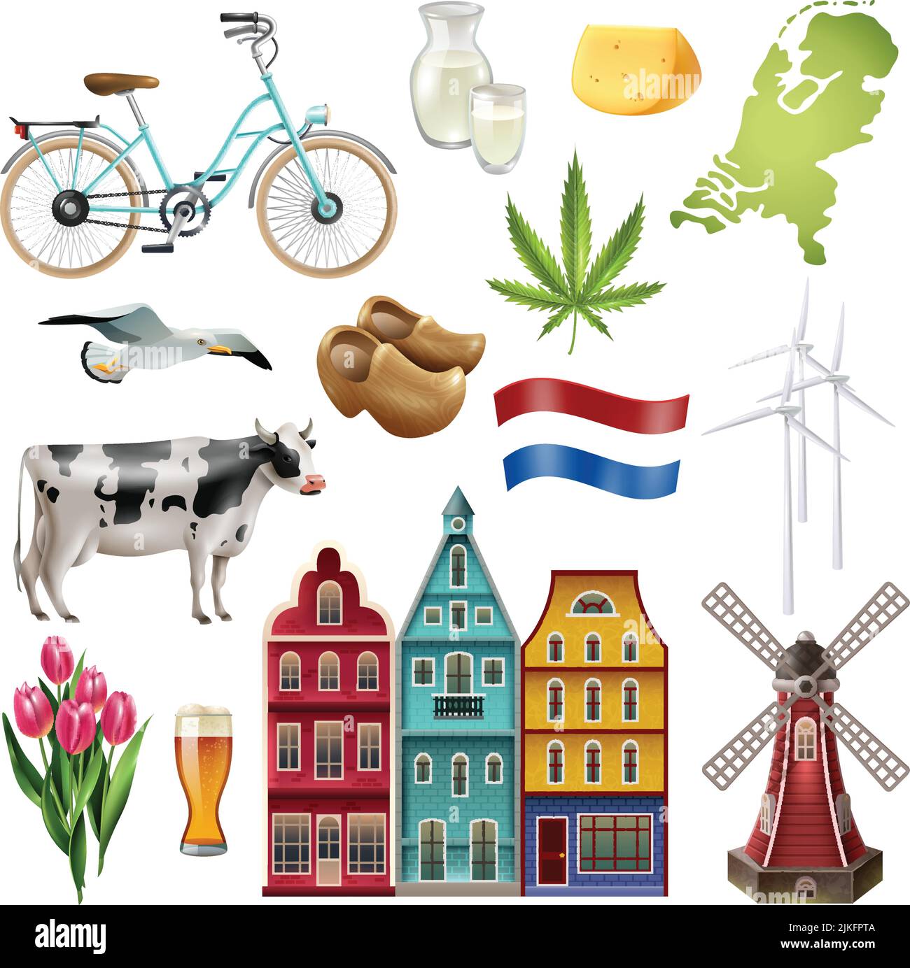 Holland netherlands travel icon set with most beautiful and popular ...